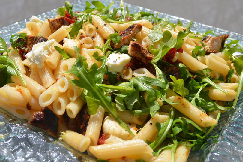 Gluten-Free Penne with Grilled Chicken, Sun-Dried Tomatoes, Arugula and ...
